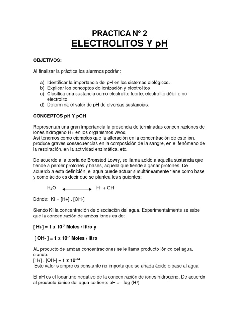 2024 Practica No.3 Electrolitos y PH | PDF | Ph | Electrólito