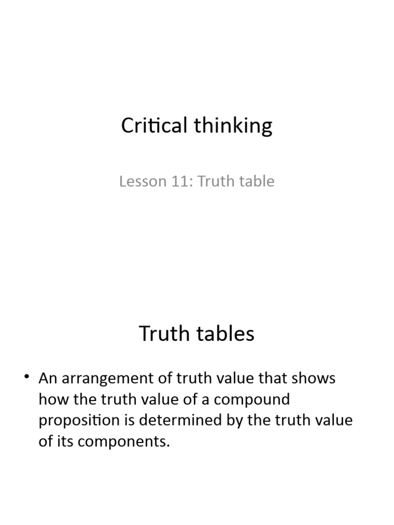 Truth Tables in Critical Thinking | PDF | Argument | Logical Truth