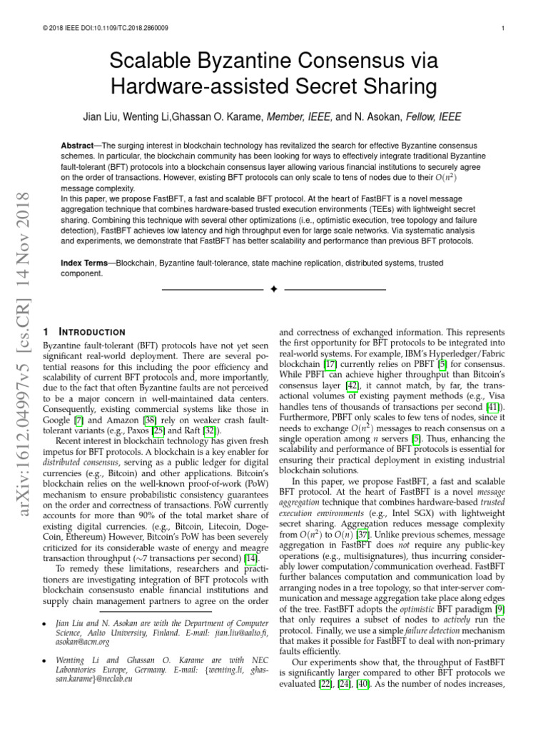 Scalable Byzantine Consensus Via Hardware-Assisted Secret Sharing | PDF | Replication (Computing ...