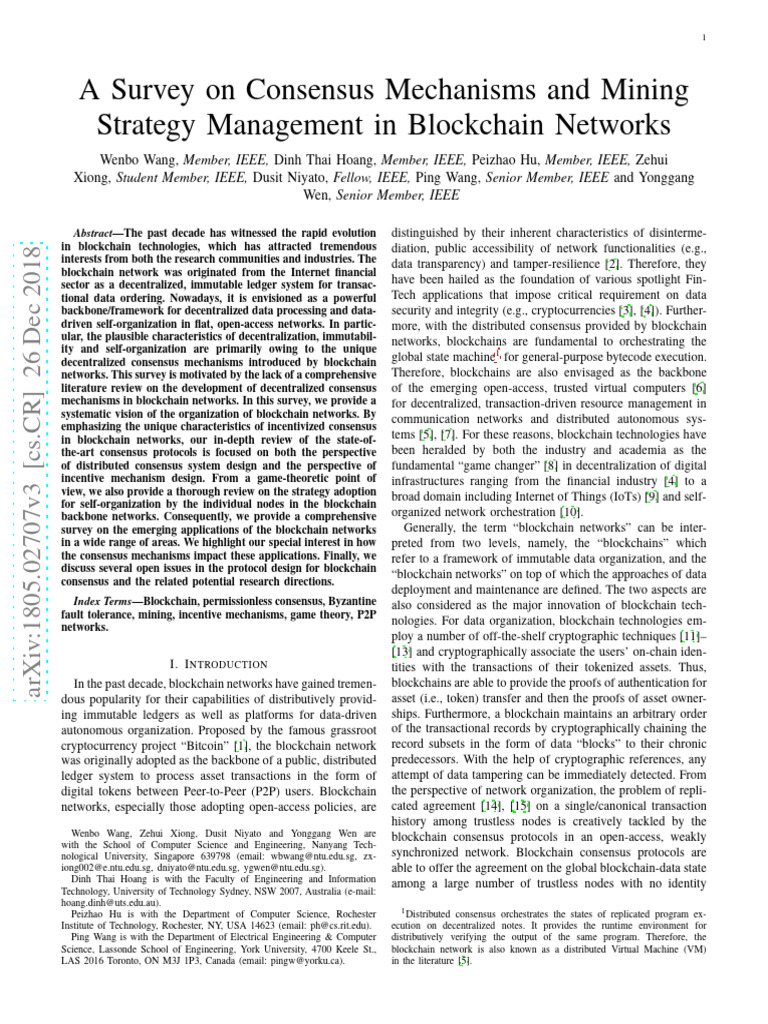 A Survey On Consensus Mechanisms and Mining Strategy Management in Blockchain Networks | PDF