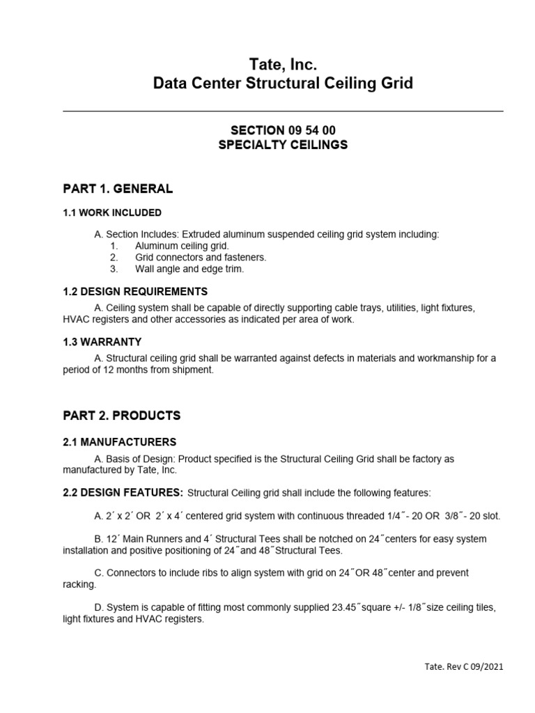 Tate Grid Specification Imperial | PDF | Ceiling | Manufactured Goods