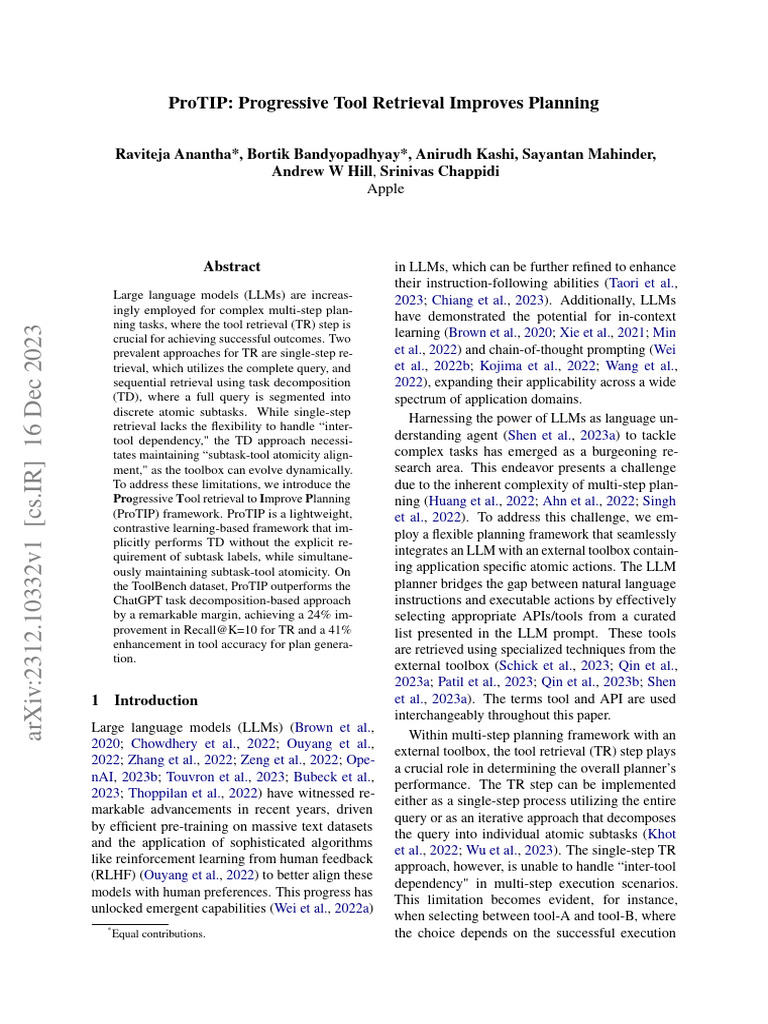 Protip: Progressive Tool Retrieval Improves Planning | PDF