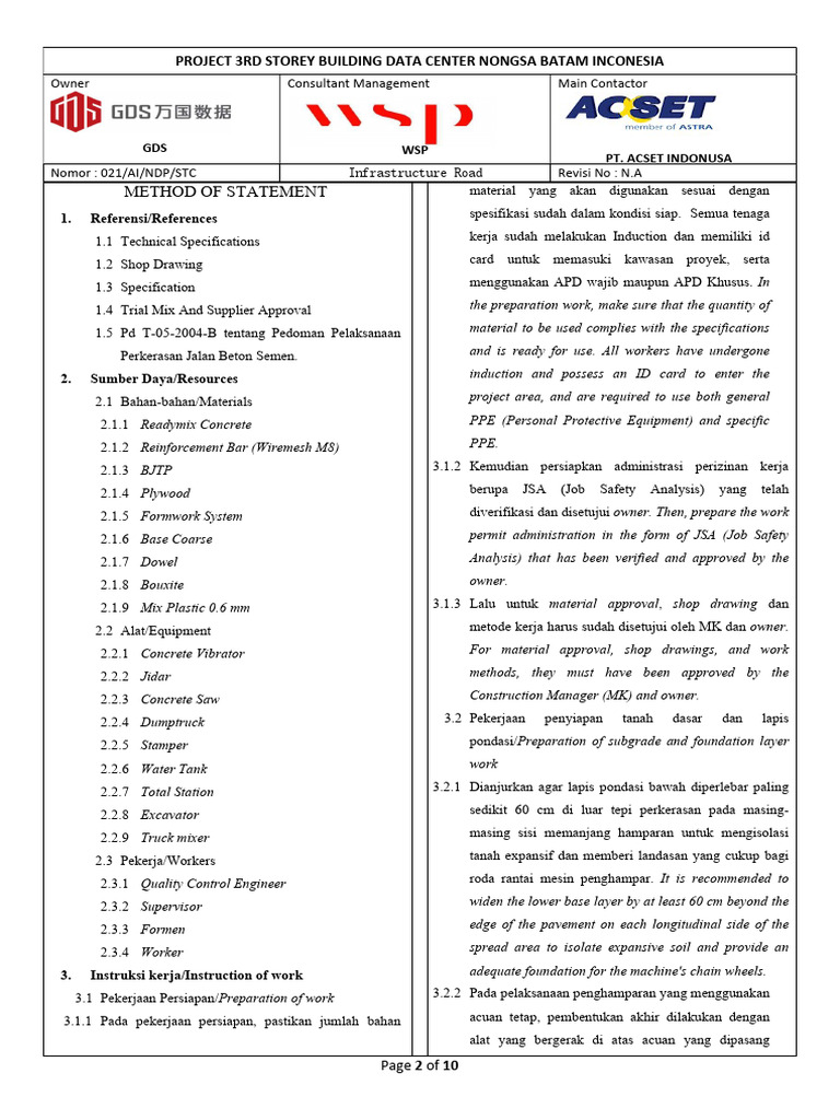 Method Statement Infrastructure Road | PDF