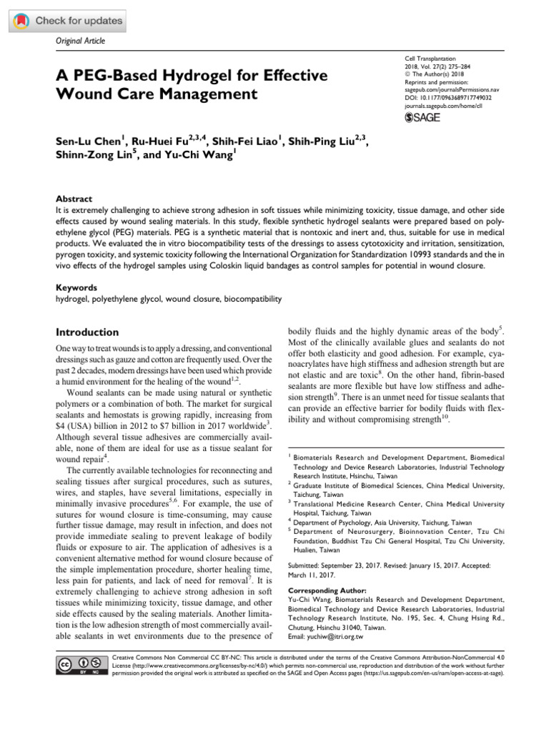 A PEG-Based Hydrogel For Effective Wound Care Mana | PDF | Polyethylene ...