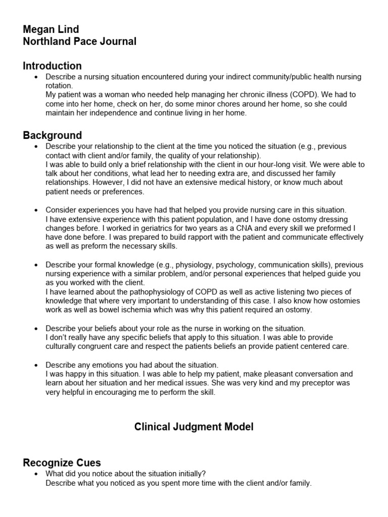 Northland Pace Reflection | PDF | Nursing | Experience