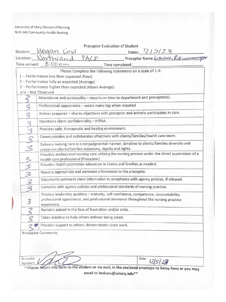 Pace Preceptor Form | PDF