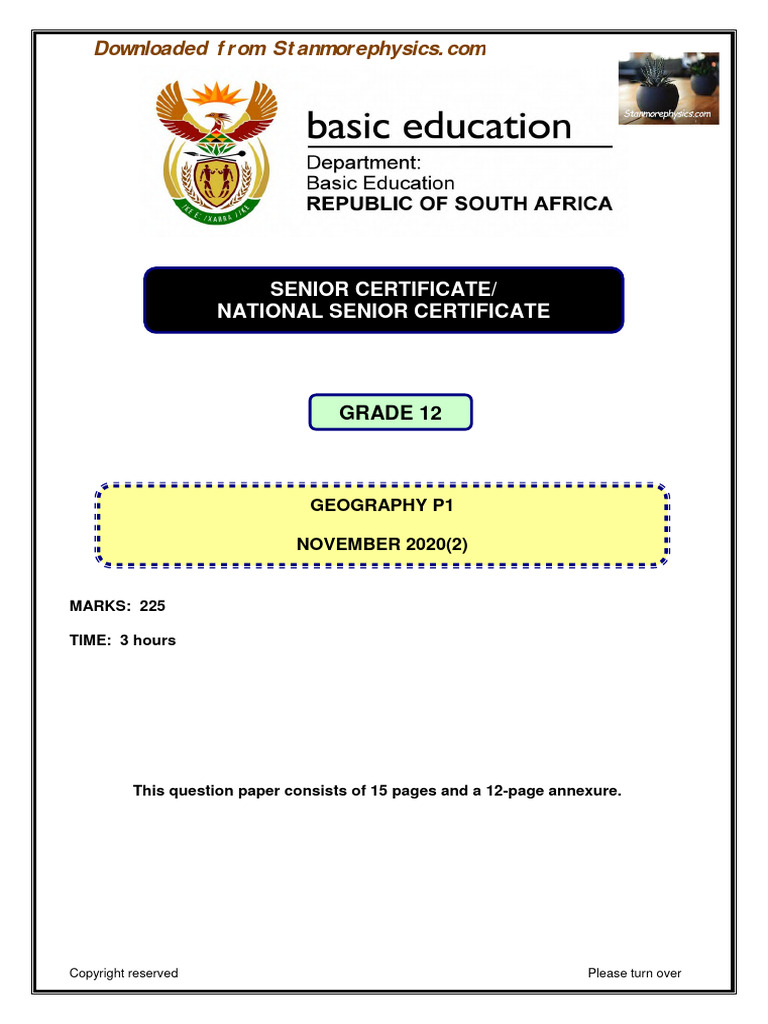 Geography Grade 12 NOV 2020 P1 and Memo | PDF