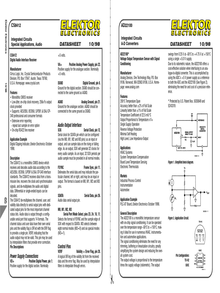 Datasheet 10/98 Datasheet 10/98: AD22100 CS8412 | PDF | Analogue ...