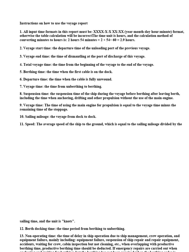 Instructions On How To Use The Voyage Report | PDF