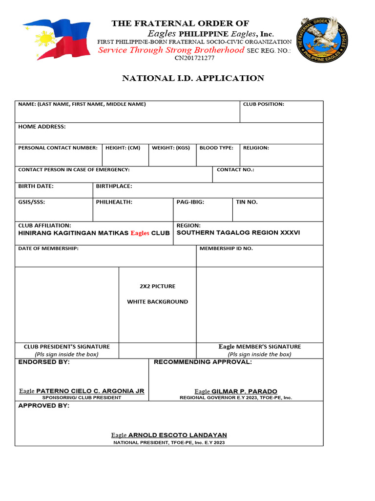 TFOE-PE National ID Form | PDF