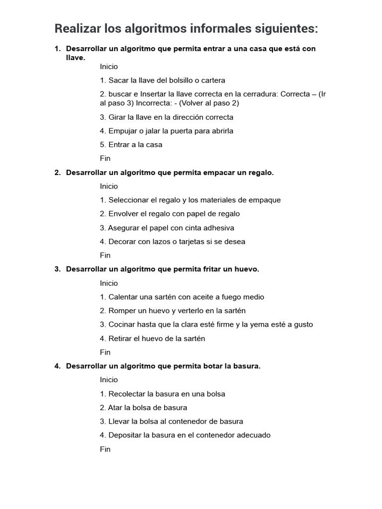 Realizar Los Algoritmos Informales Siguientes - ITLA Vittini ...