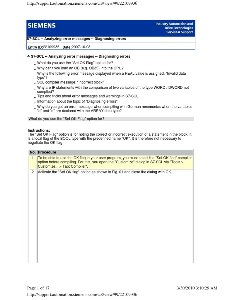 S7-SCL - Analyzing Error Messages - Diagnosing Errors | PDF | Data Type ...