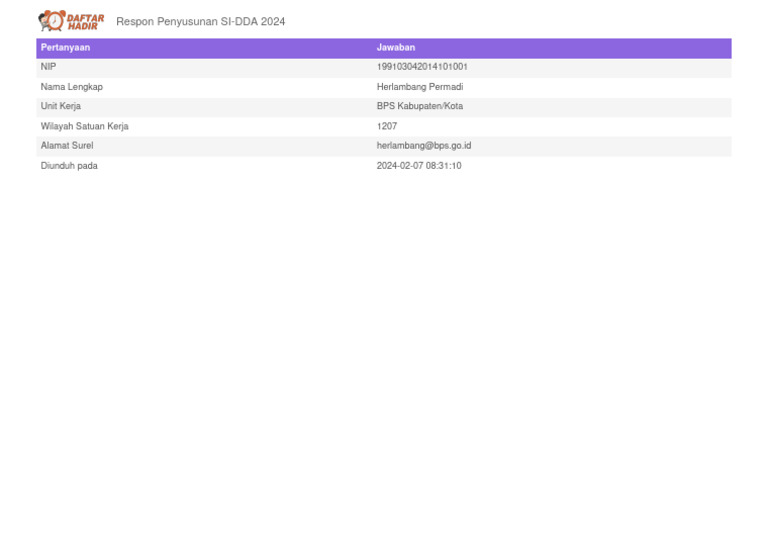 Respon Penyusunan SI-DDA 2024 | PDF