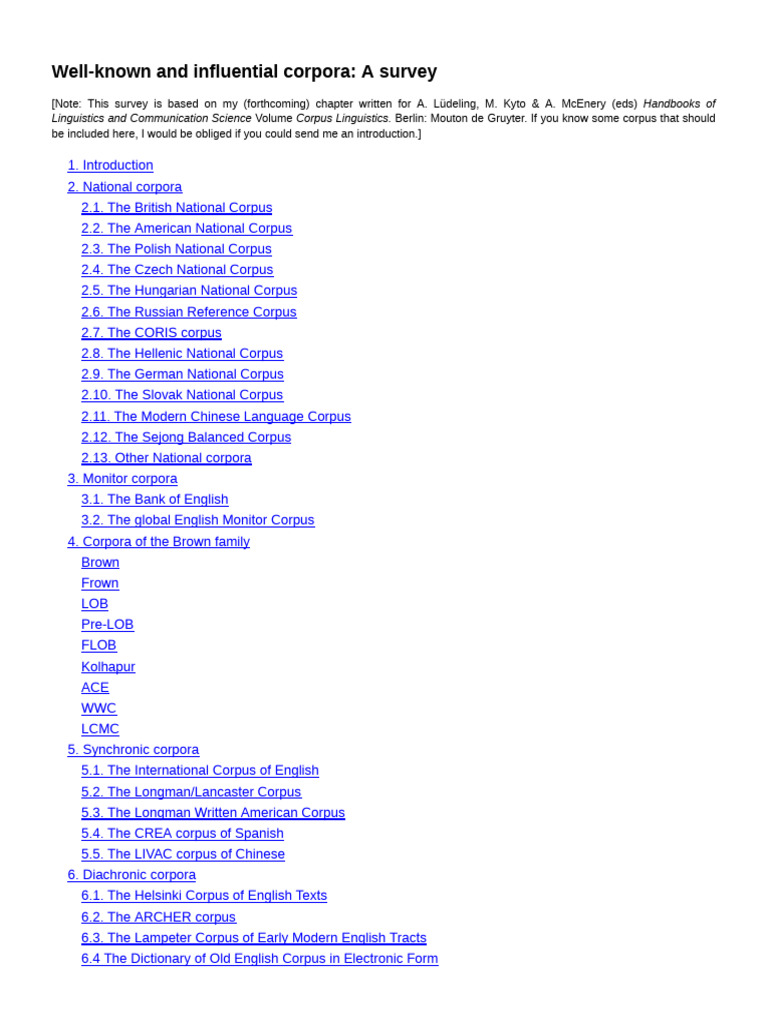Unit 7 Extended Well-Known and Influential Corpora | PDF | Human ...