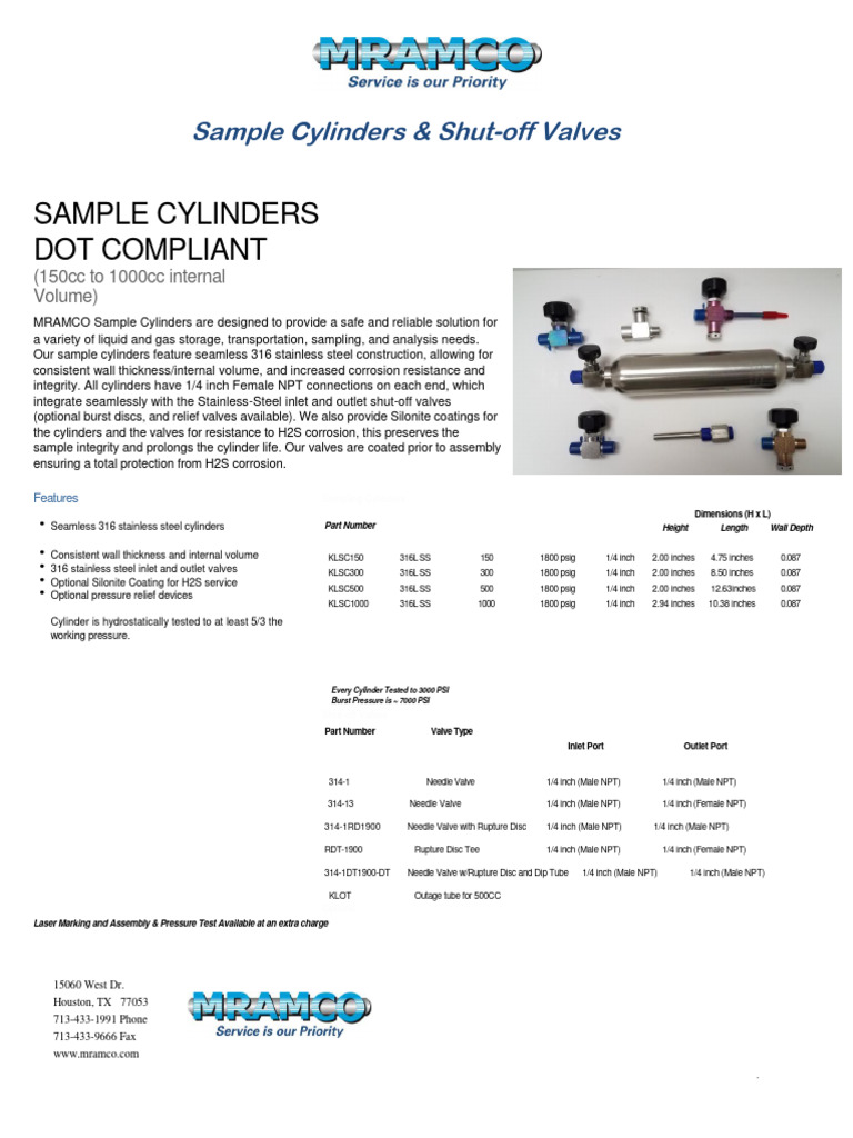 Mramco Sample Cylinder | PDF | Valve | Pipe (Fluid Conveyance)