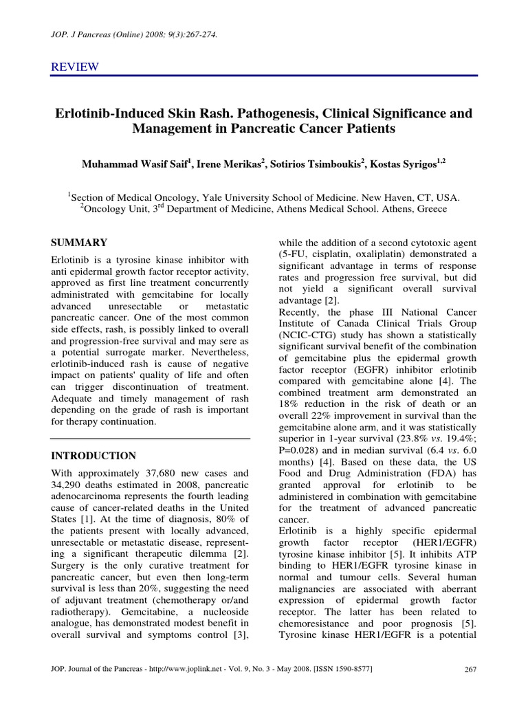 Erlotinibinduced Skin Rash Pathogenesis Clinical Significance and ...