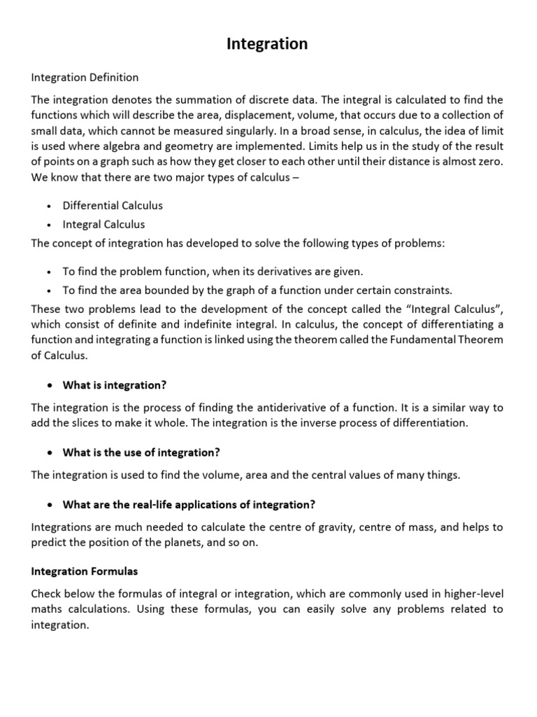 Integration Concepts & Problems | PDF | Integral | Calculus