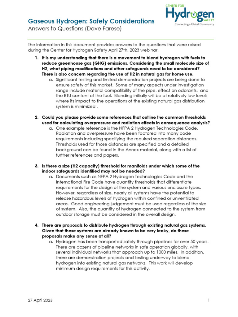 Question and Answer - Gaseous Hydrogen - Final | PDF | Hydrogen ...