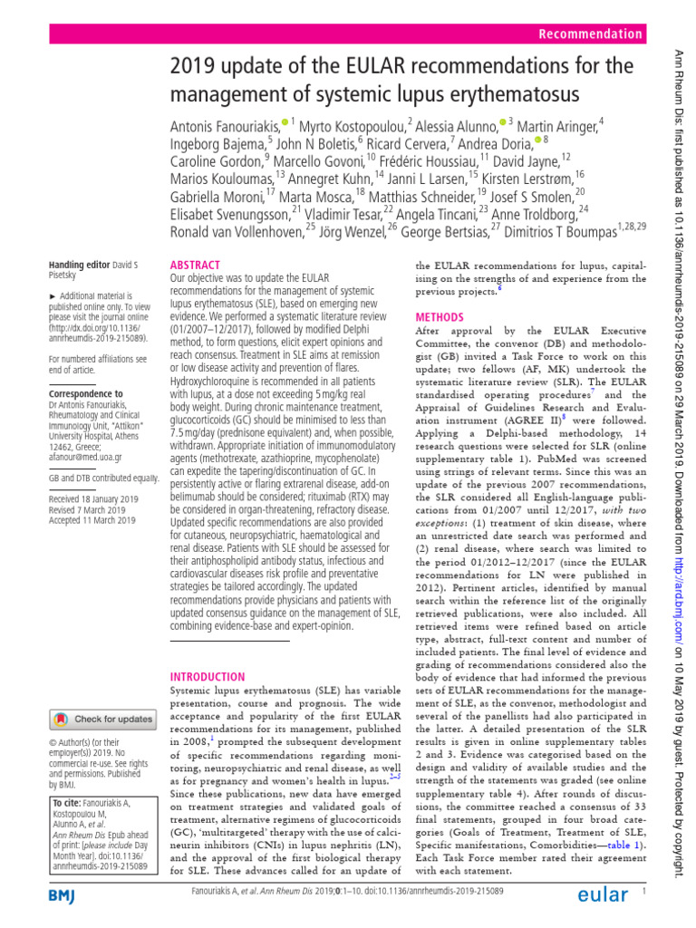 FANOURIAKIS - 2019 - ARD-EULAR Consenso 2019 | PDF