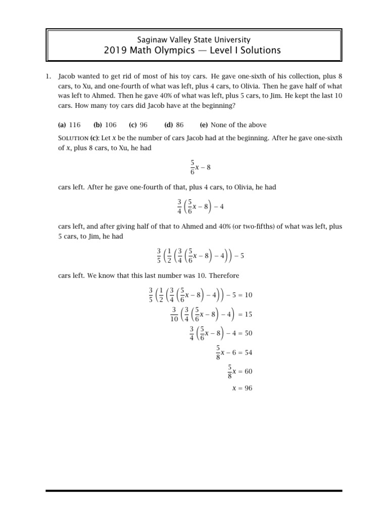 Level1 Solutions | PDF | Inequality (Mathematics) | Area
