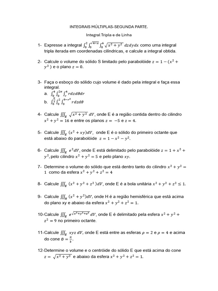 Lista de Integral Tripla | PDF | Métodos y materiales de enseñanza