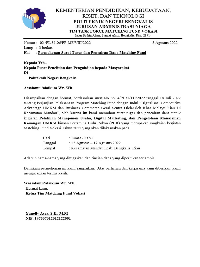Permohonan Surat Tugas Dan Pencairan Dana MFV (1.2 Workshop) | PDF Permohonan Surat Tugas Dan Pencairan Dana MFV (1.2 Workshop) | PDF