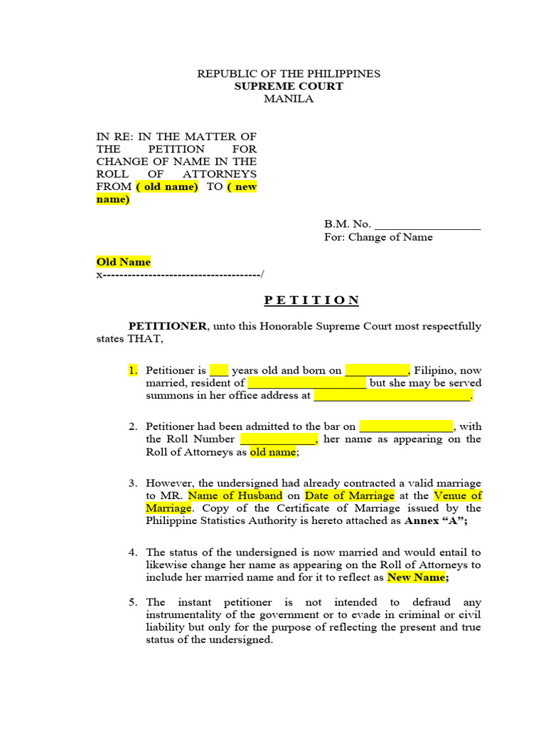 Petition For Change of Name in Rolls of Attorneys | PDF | Affidavit | Separation Of Powers