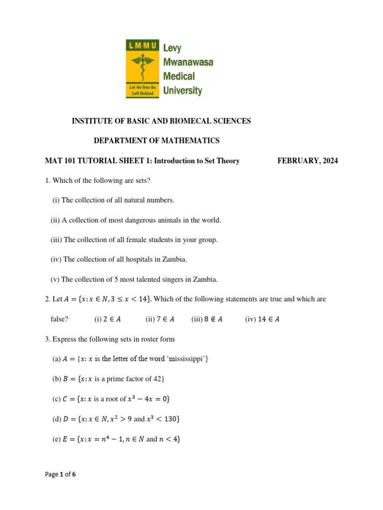 MAT 101 Tutorial 1 @2024 | PDF | Mathematics