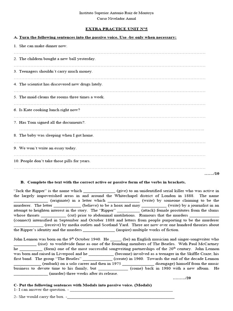 Extra Practice Unit N°5 | PDF | Jack The Ripper | The Beatles