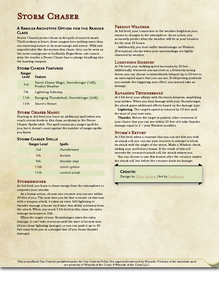 Ranger Archetype - Storm Chaser - GM Binder | PDF