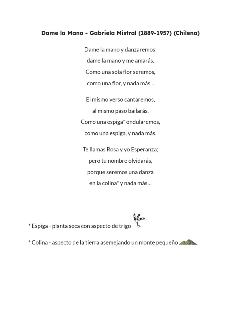 Poema - Gabriela Mistral - Dame La Mano | PDF
