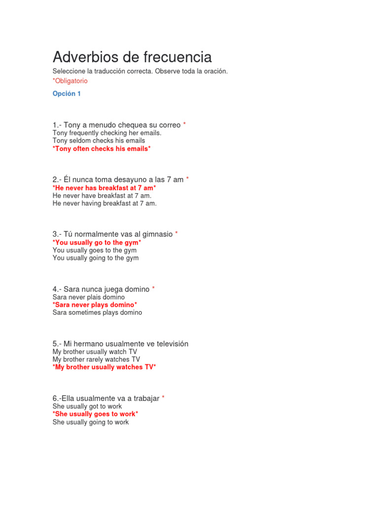 Adverbios de Frecuencia en INGLES | PDF