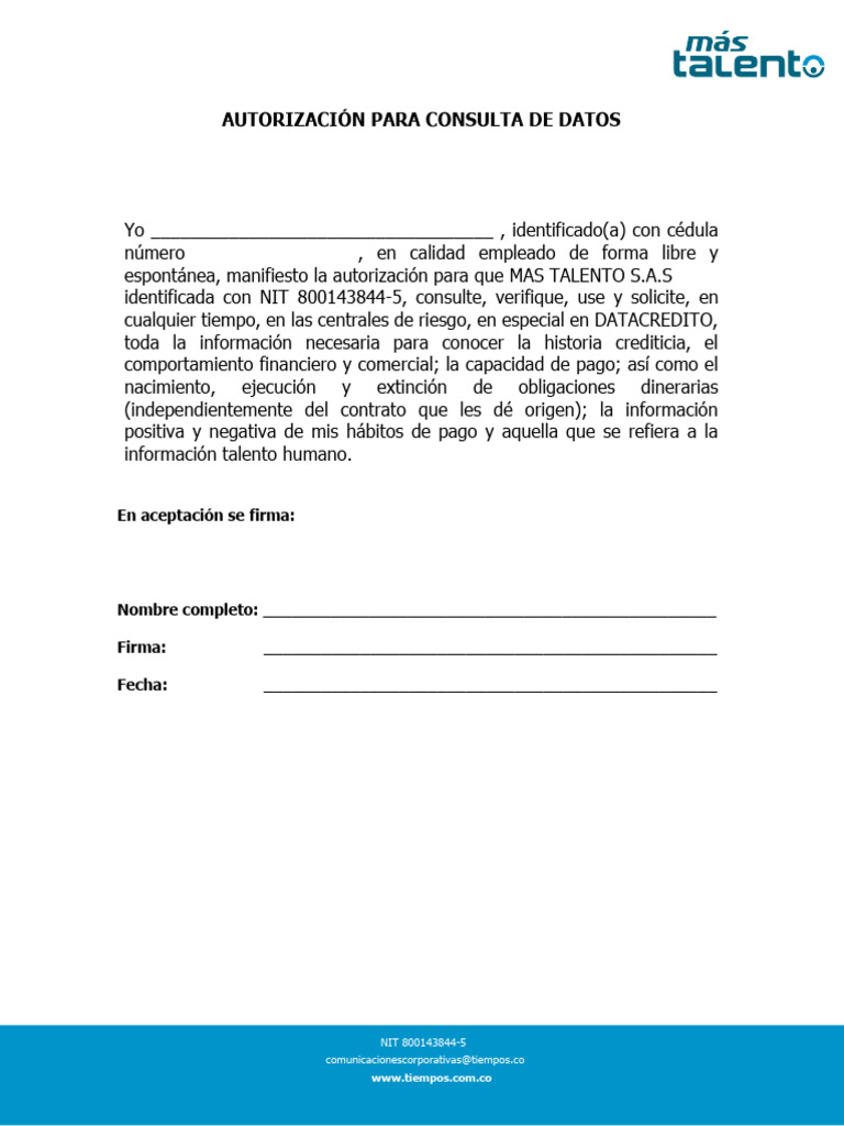 Autorización de Consulta de Datos | PDF