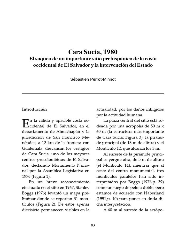 Cara Sucia, 1980 El Saqueo de Un Importante Sitio Prehispánico de La ... Cara Sucia, 1980 El Saqueo de Un Importante Sitio Prehispánico de La ...