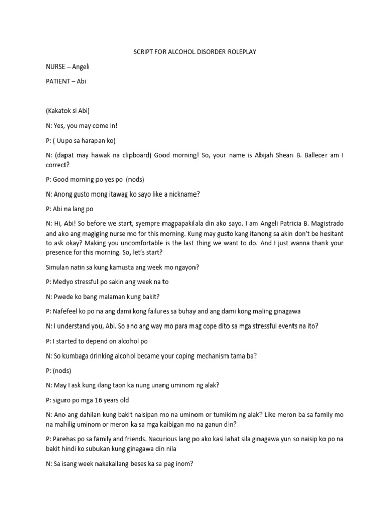 Script For Alcohol Disorder Roleplay | PDF