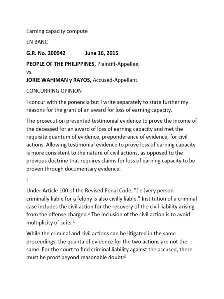 Earning Capacity Compute | PDF | Burden Of Proof (Law) | Evidence (Law)