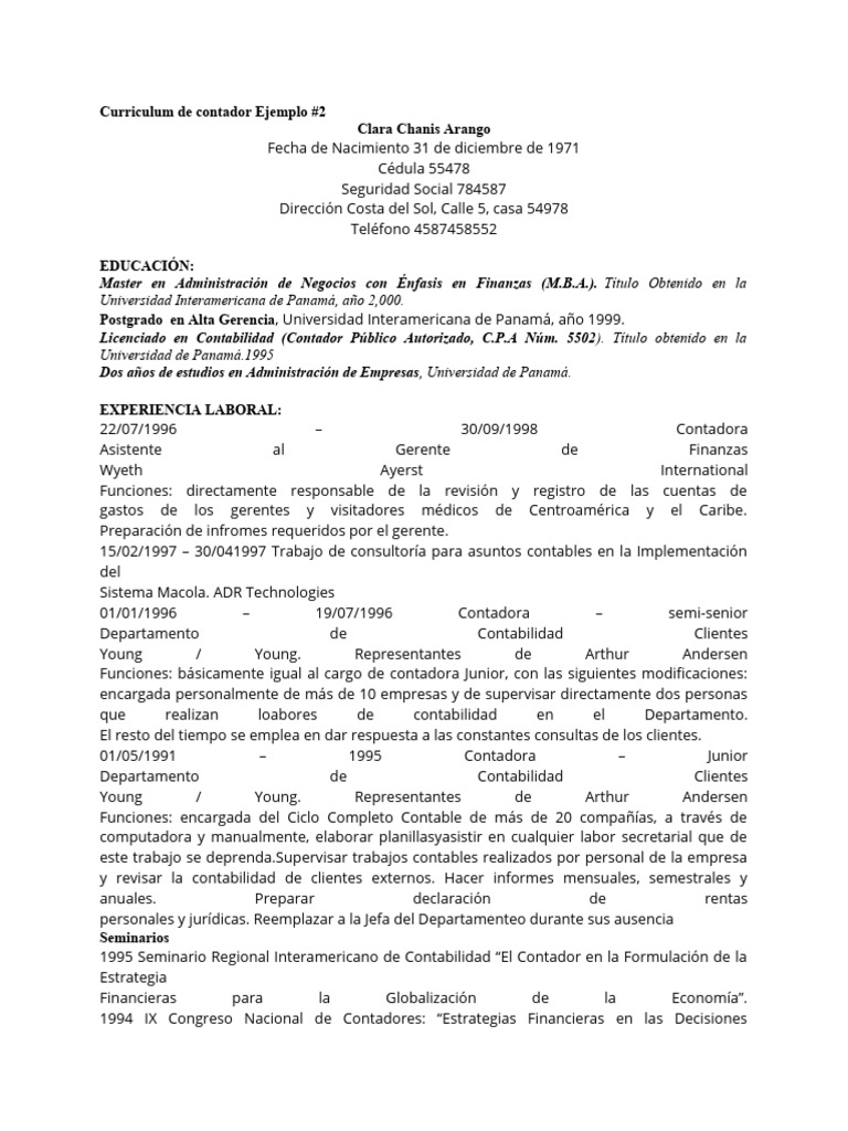Curriculum de Contador Ejemplo | PDF | Contabilidad | Contador