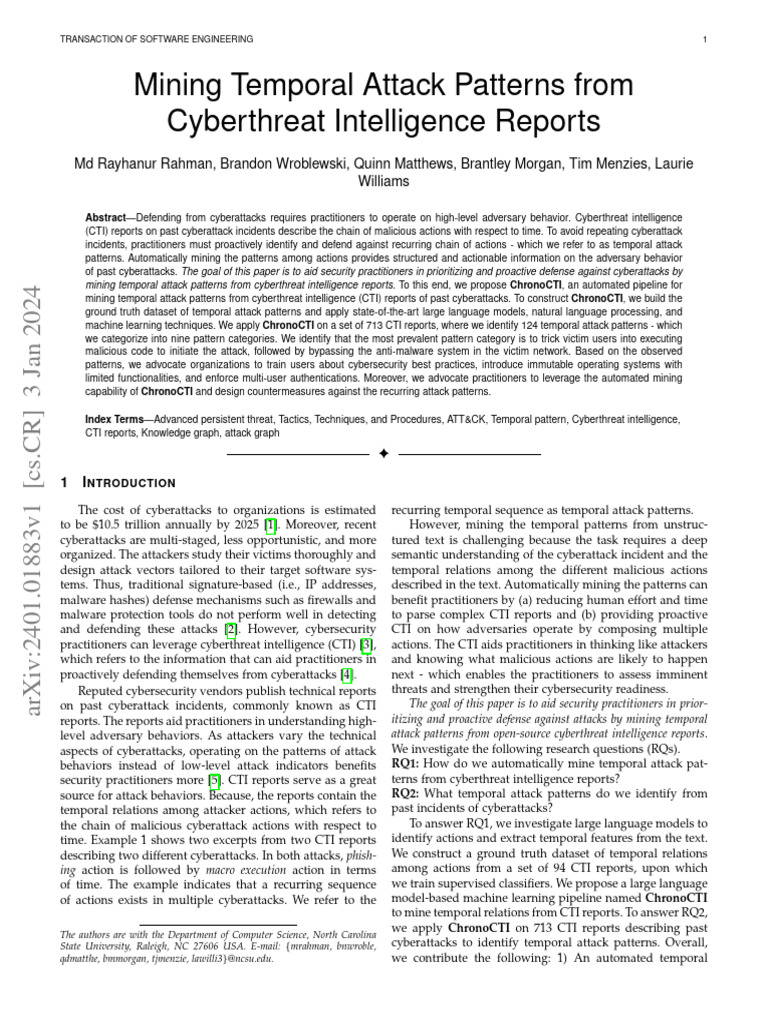 Mining Temporal Attack Patterns From Cyberthreat Intelligence Reports | PDF | Computer Security ...