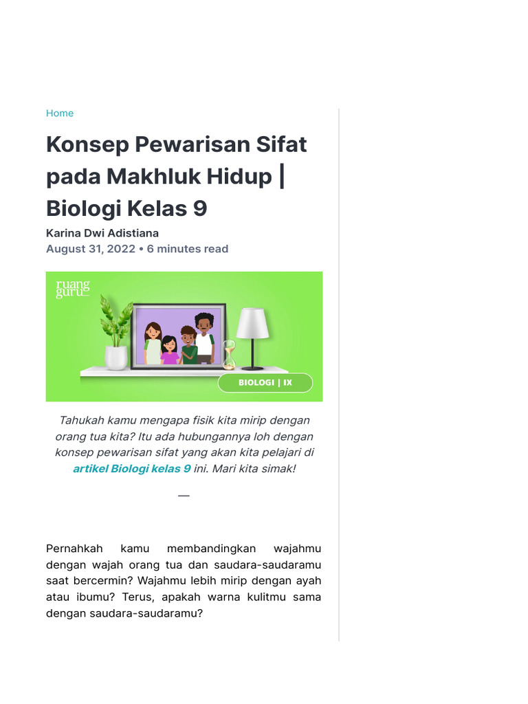 Konsep Pewarisan Sifat Pada Makhluk Hidup - Biologi Kelas 9 | PDF