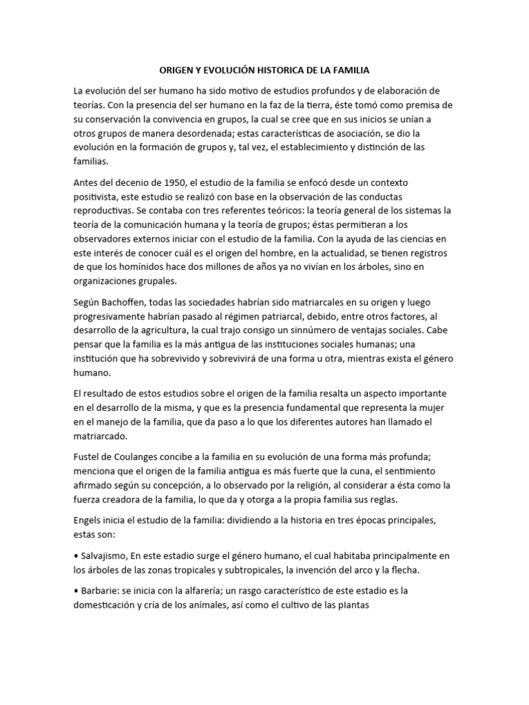 Origen y Evolución Historica de La Familia | PDF