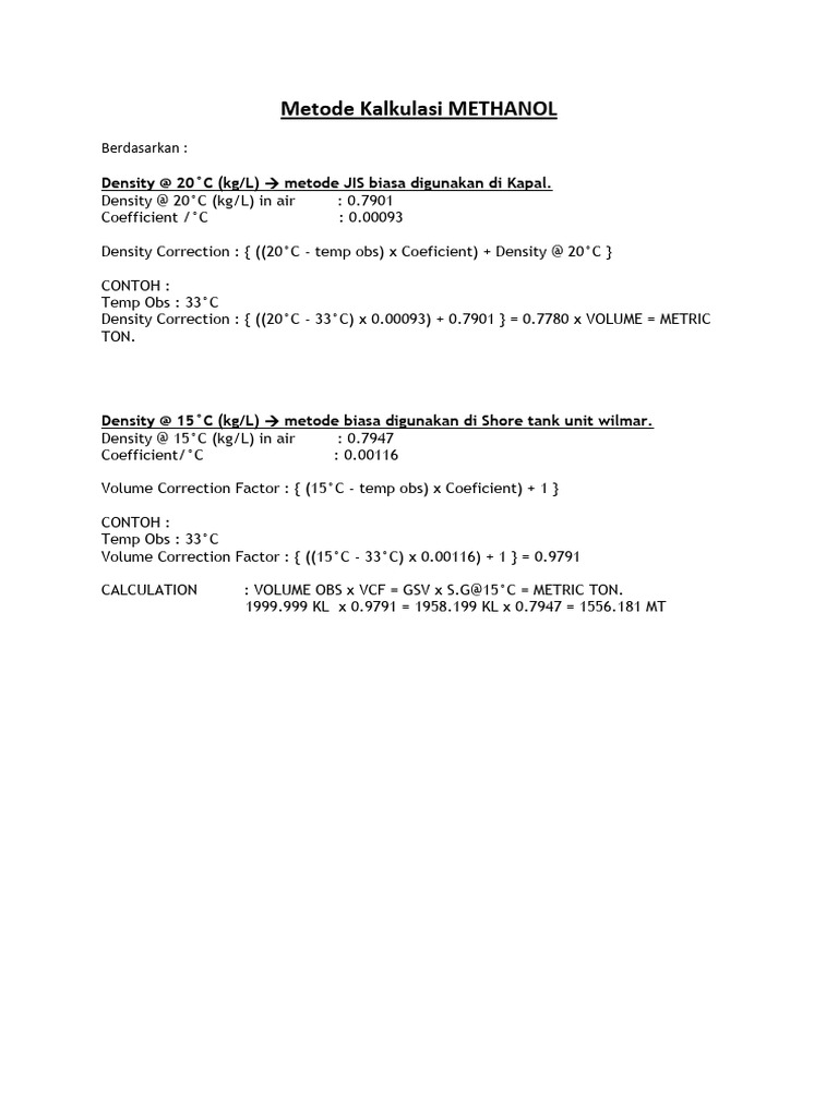 Methanol Density Calculation Guide | PDF