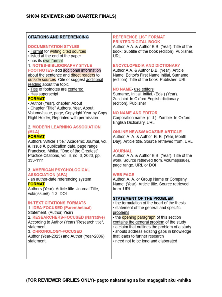 Reviewer 2ND Quarter | PDF | Citation | Note (Typography)