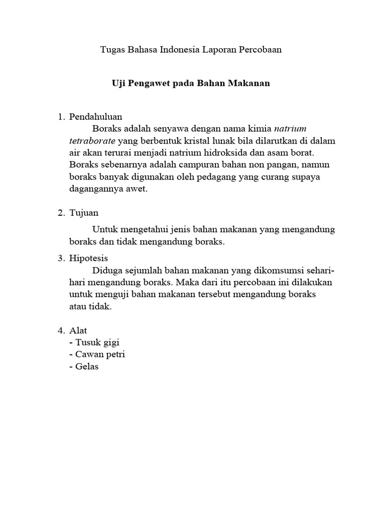 Tugas Bahasa Indonesia Laporan Percobaan | PDF