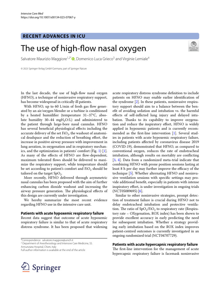 High Flow Nasal Oxygen | PDF