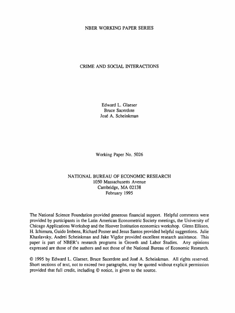 Crime and Social Interations Glaeser Sacerdote Scheinkman | PDF