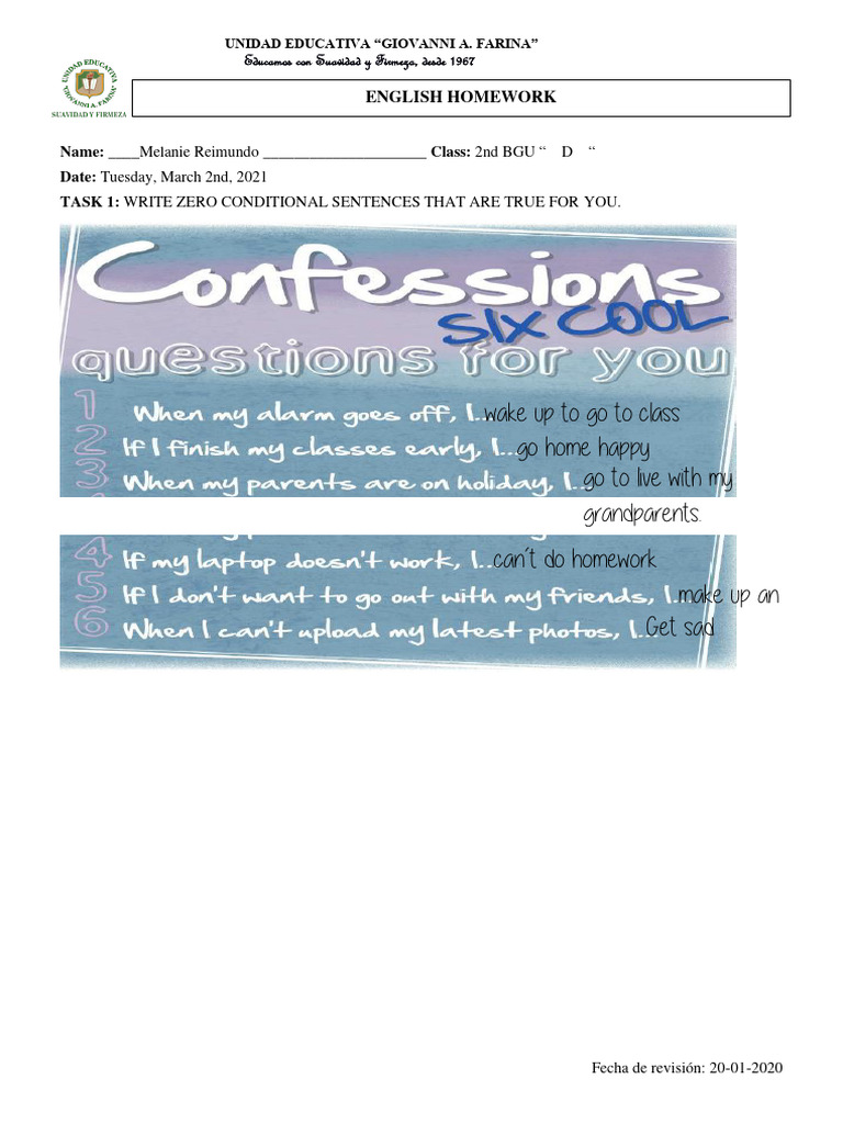 English Homework: Zero Conditional Sentences | PDF