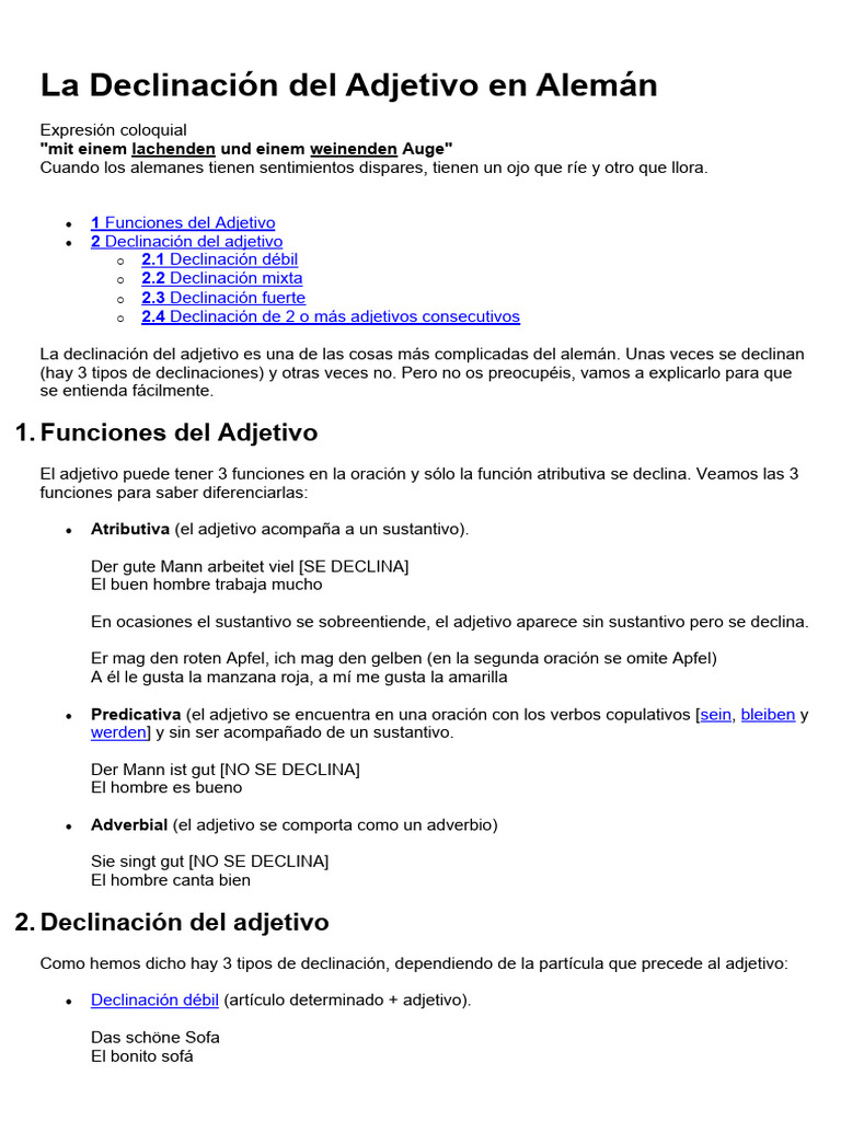 La Declinación Del Adjetivo en Alemán | Descargar gratis PDF | Adjetivo ...