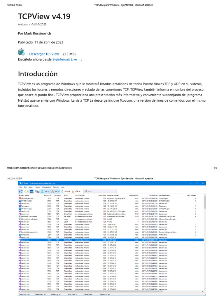 TCPView para Windows - Sysinternals - Microsoft Aprende | PDF | Microsoft Windows | Protocolo de ...
