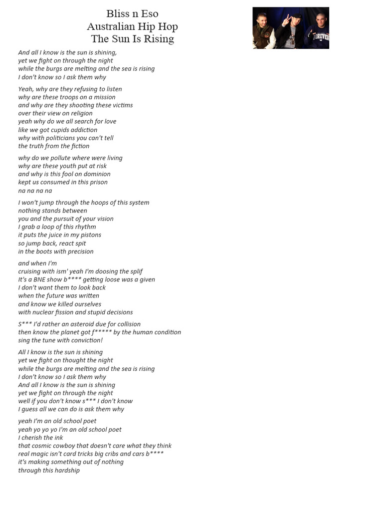 "Bliss n Eso: The Sun Is Rising Analysis" | PDF | Poetry