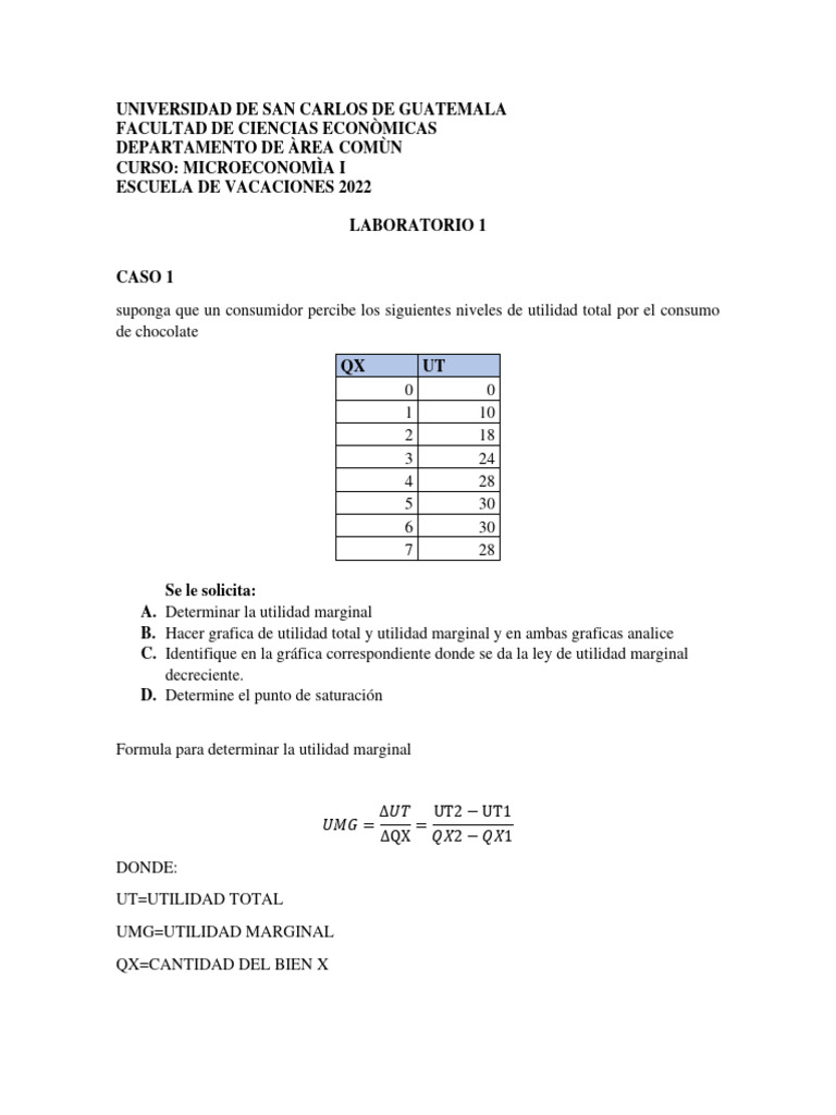 Ejercicios de Utilidad Total y Marginal | PDF